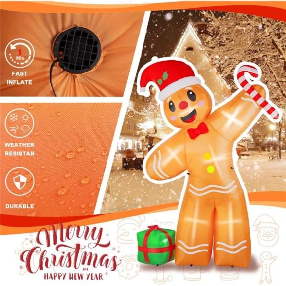 Holiday | 8ft Christmas Inflatables Gingerbread Man Holding Candy Cane ...